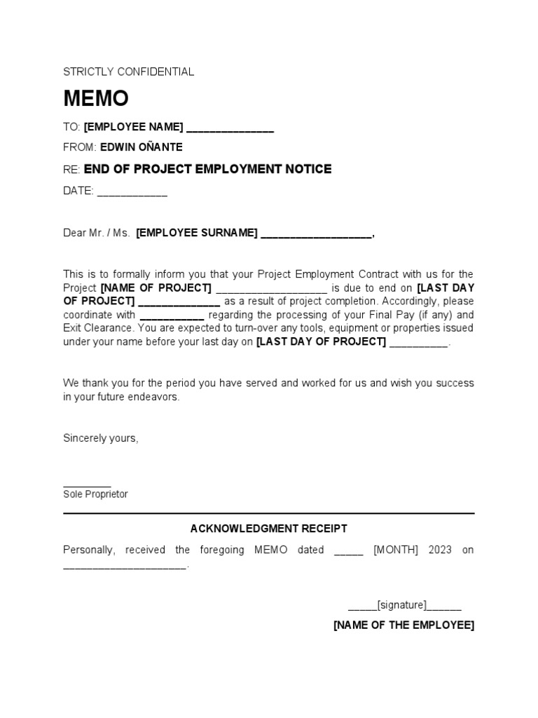 End of Project Employment Contract | PDF