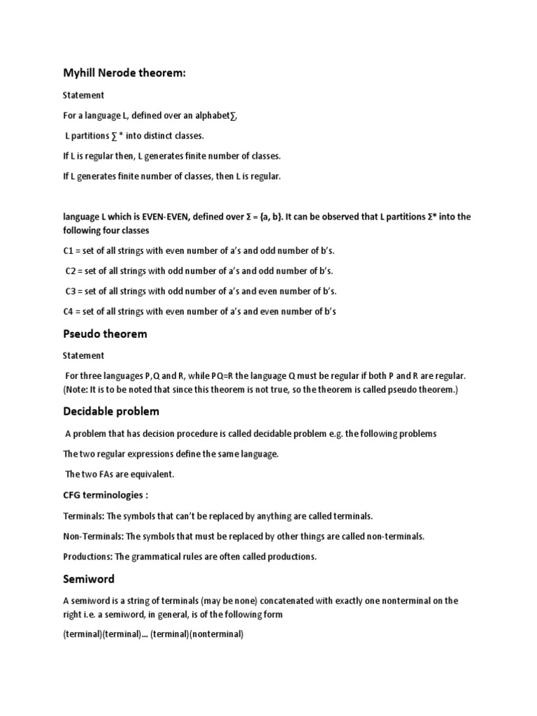 Myhill Nerode Theorem | PDF | Language Mechanics | Theory Of Computation