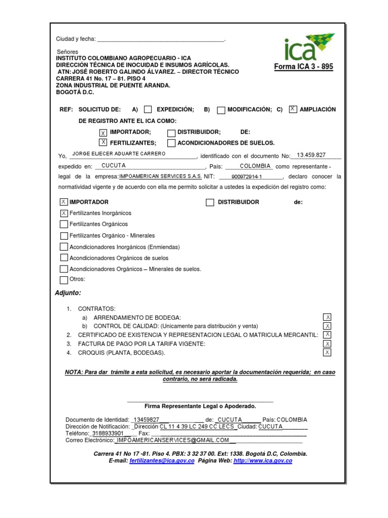 Solicitud Registro ICA Fertilizantes | PDF
