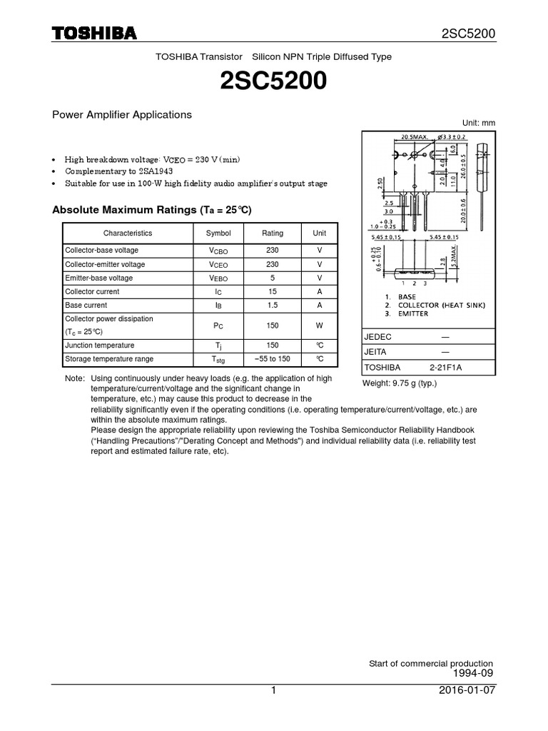 Toshiba transistor optimized for audio amplifiers | PDF | Bipolar Junction Transistor ...