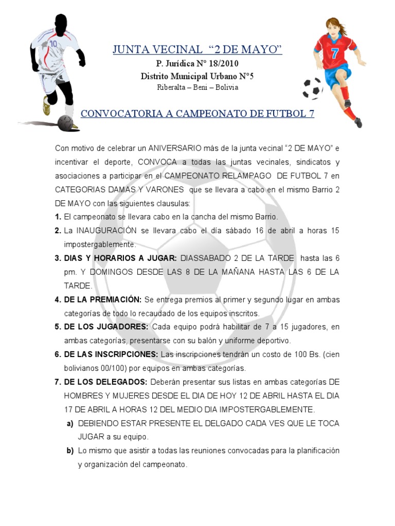 Convocatoria Campeonato de Futbol 7 | PDF | Asociación de Futbol