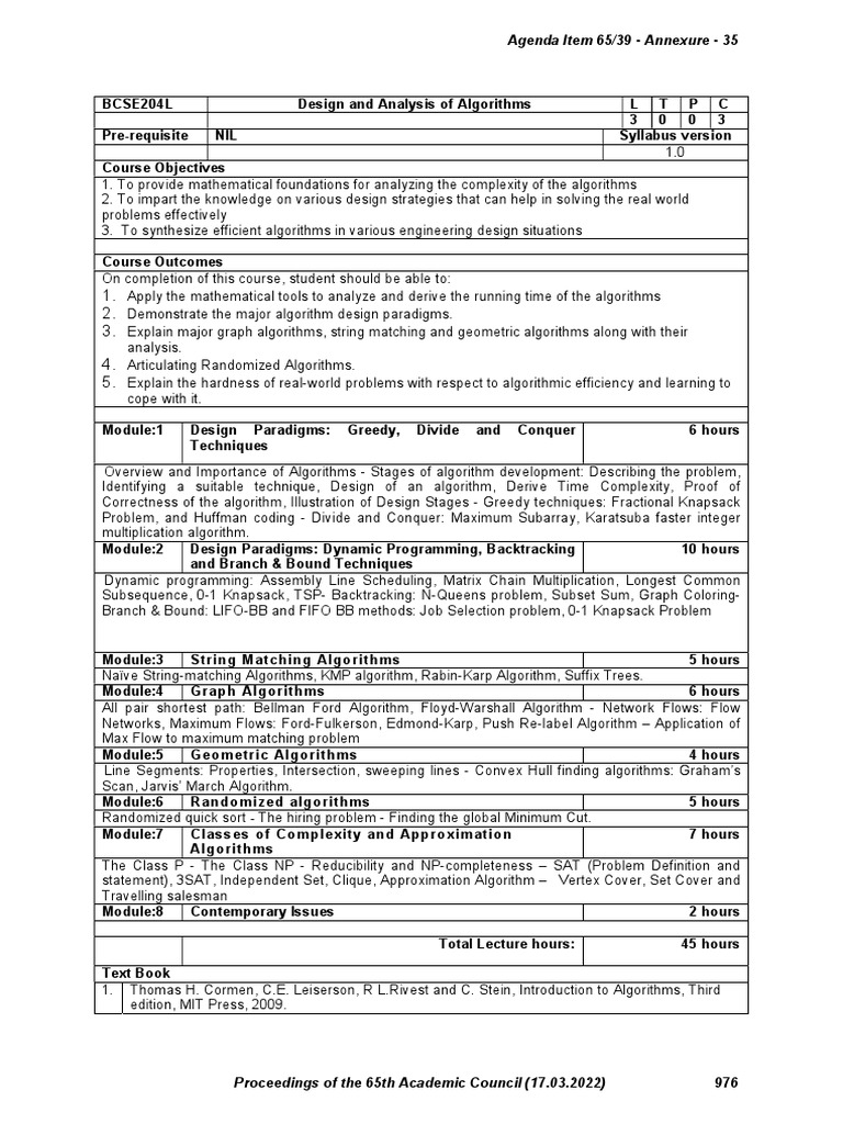Bcse204l Design-And-Analysis-Of-Algorithms TH 1.0 70 Bcse204l | PDF | Discrete Mathematics ...