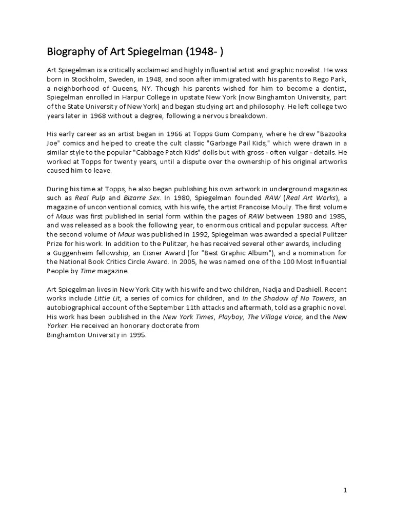 About Art Spiegelman and Maus | PDF | Comics