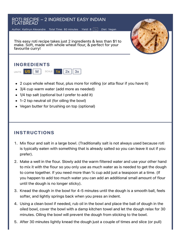 Roti Recipe - 2 Ingredient Easy Indian Flatbread | PDF | Dough | Flour