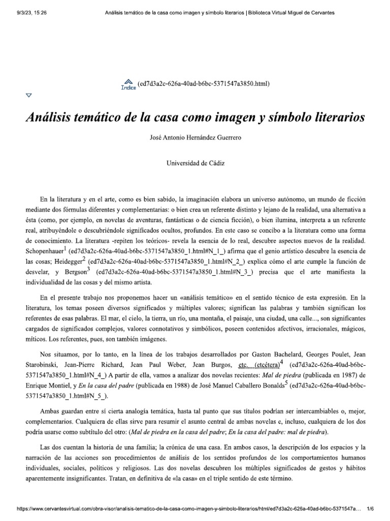 Análisis Temático de La Casa Como Imagen y Símbolo Literarios | PDF