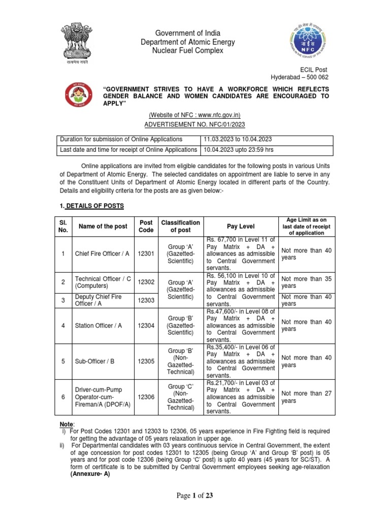 DAE NFC Recruitment 2023 Notification PDF | PDF | Computer Security ...