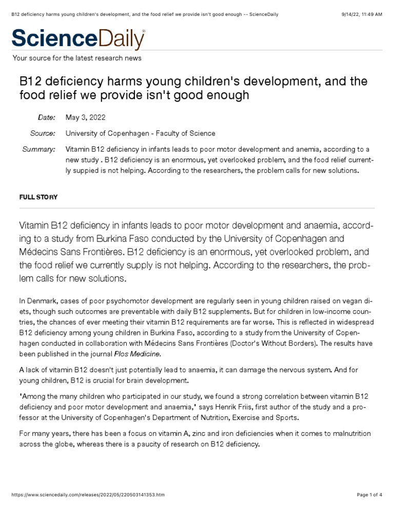 B12 Deficiency Harms Young Children's Development, and The Food Relief ...