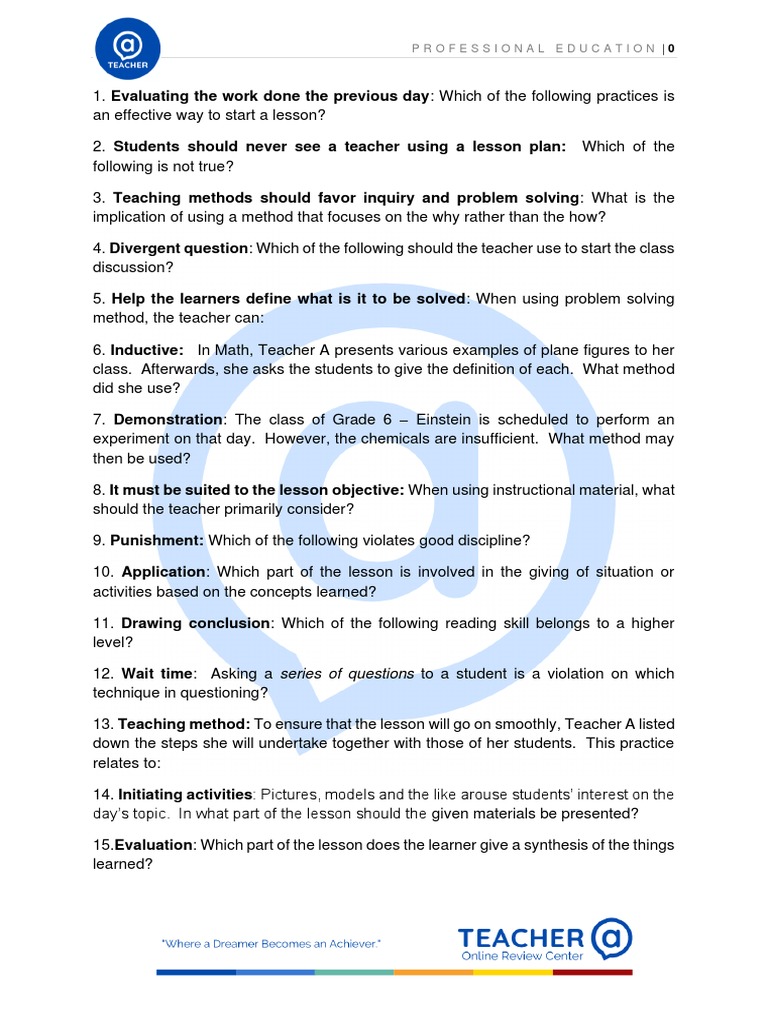 Profed Handout 5 (Ta) | PDF | Teachers | Teaching Method
