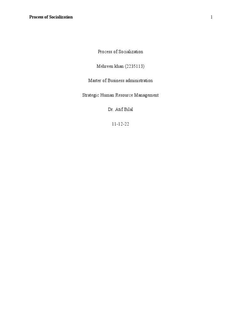 Mehreen Khan (2235113) HRM Process of Socialization Assignment 2 | PDF | Socialization ...