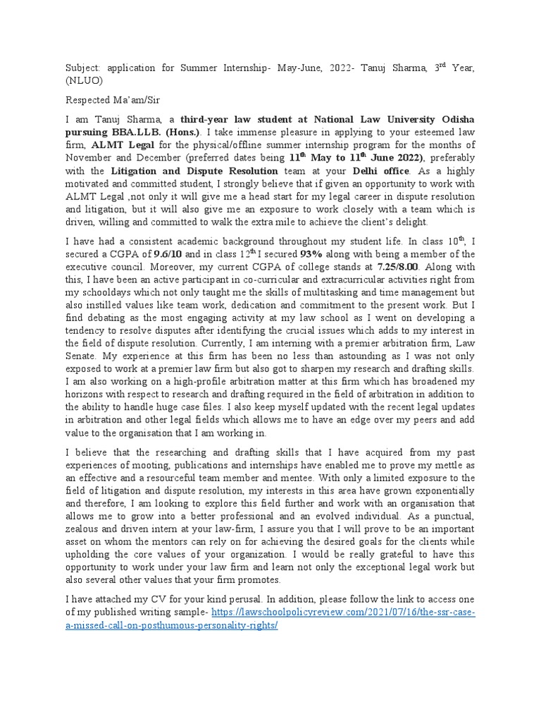 Almt Legal - Cover Letter | PDF | Mentorship