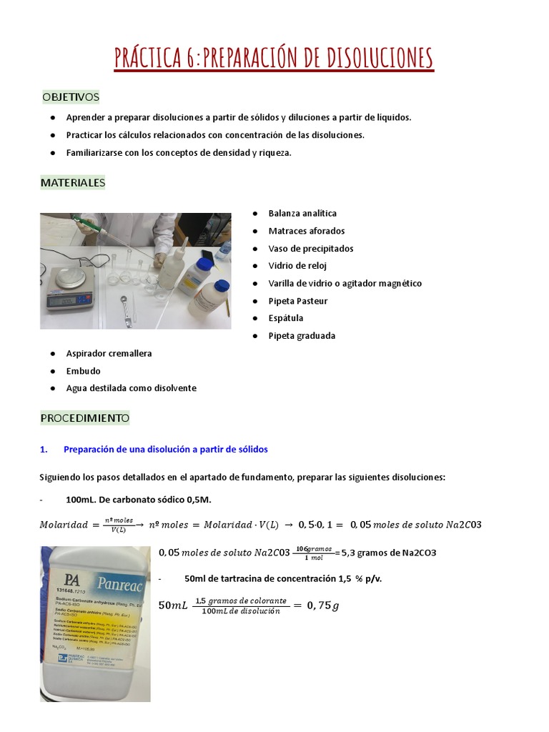 Preparación de Disoluciones | PDF | Concentración | Química