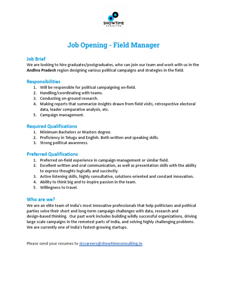 STC Field Manager JD PDF | PDF