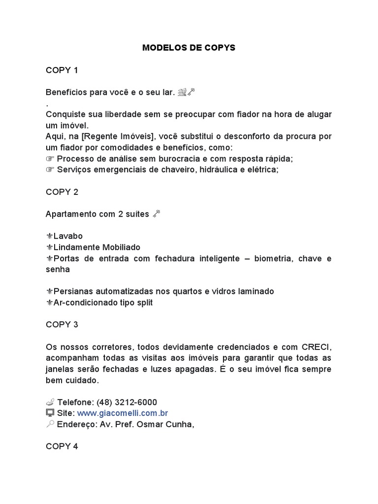#00 - Modelos de Copys | PDF