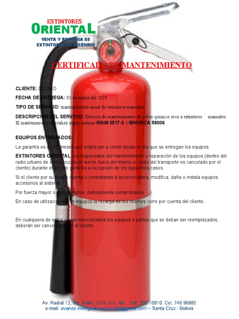 CERT. DE MANTENIMIENTO Doumo 2023 | PDF | Negocios | Tecnología