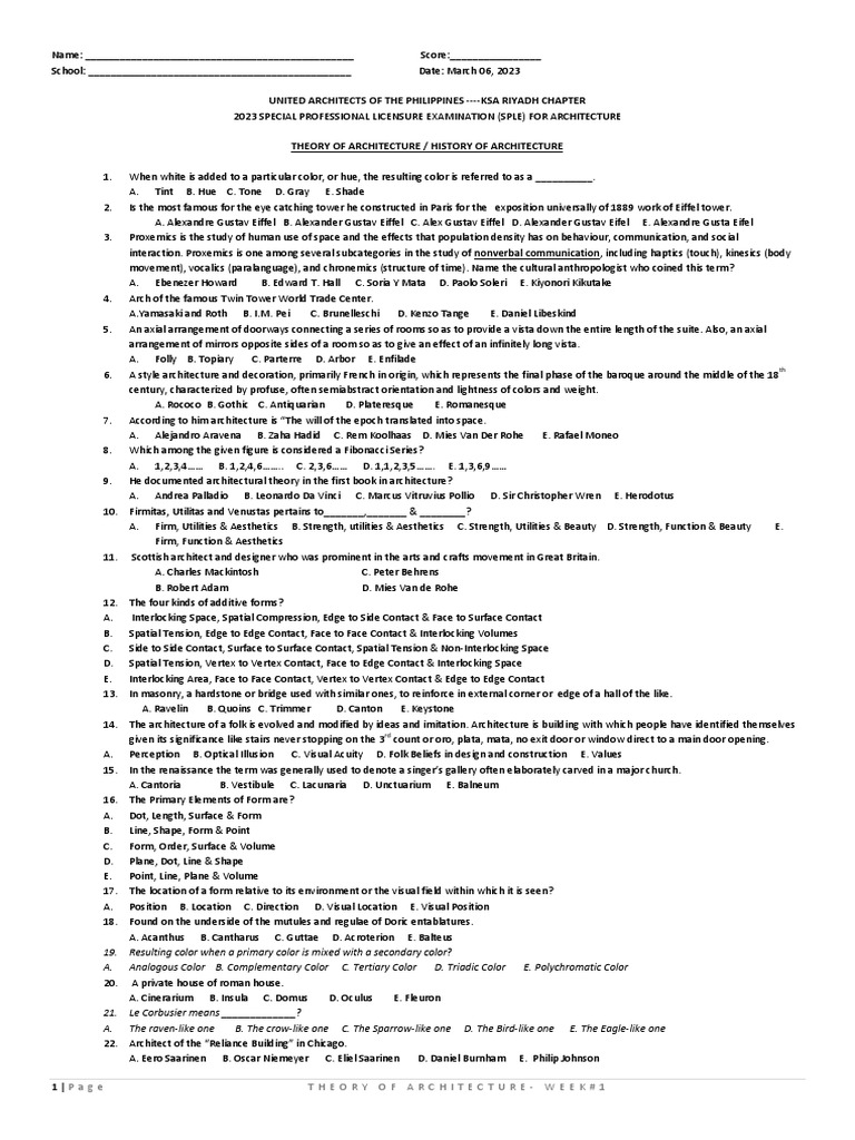 Theory of Architecture Quiz Questions | PDF | Composition (Visual Arts)