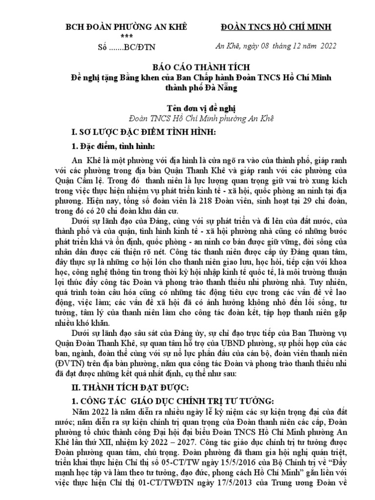 2 Mau BC Thanh Tich Cap Thanh Pho | PDF