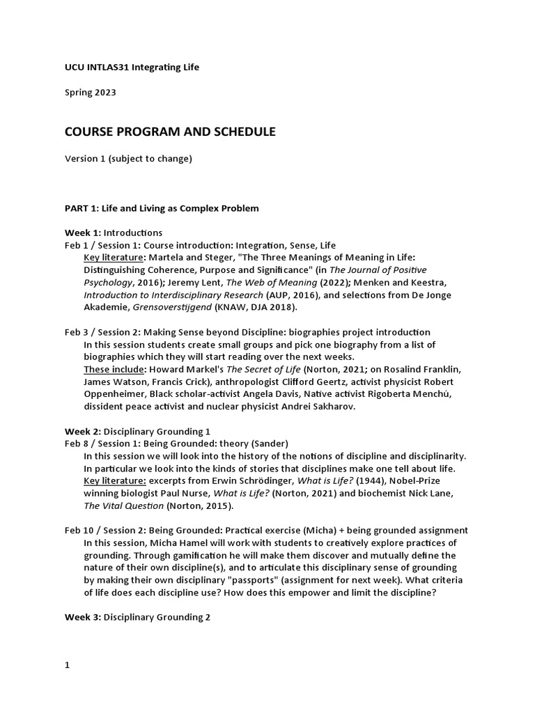UCU INTLAS31 Integrating Life PROGRAM.v2 | PDF | Cognition | Science