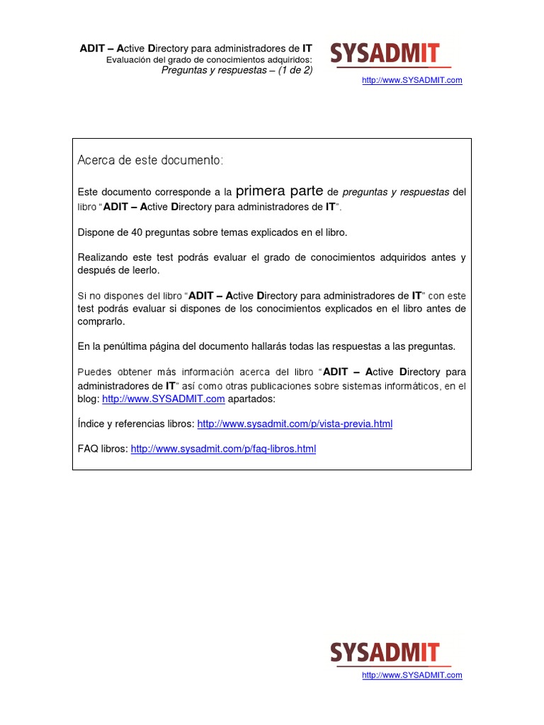 SYSADMIT - ADIT-Test - (1 de 2) | PDF | Directorio Activo | sistema de ...
