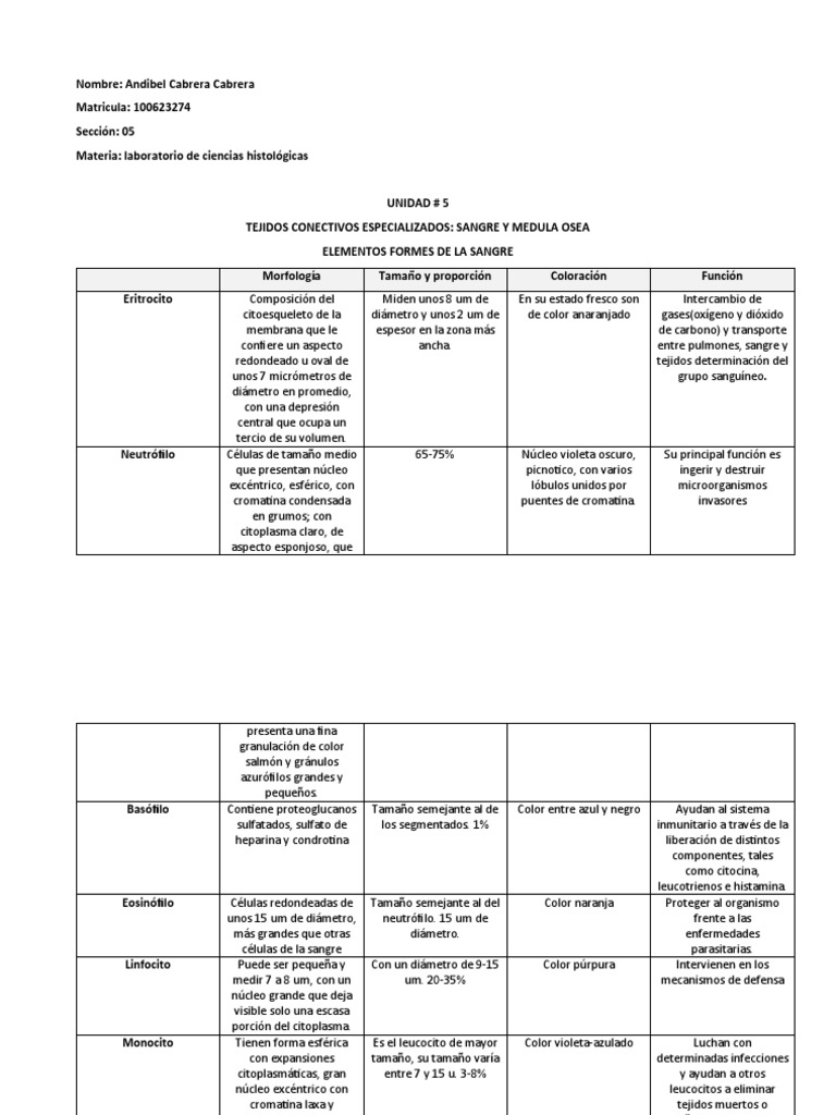 Cuadro Elementos Formes Sangre | PDF | Sangre | Leucocito