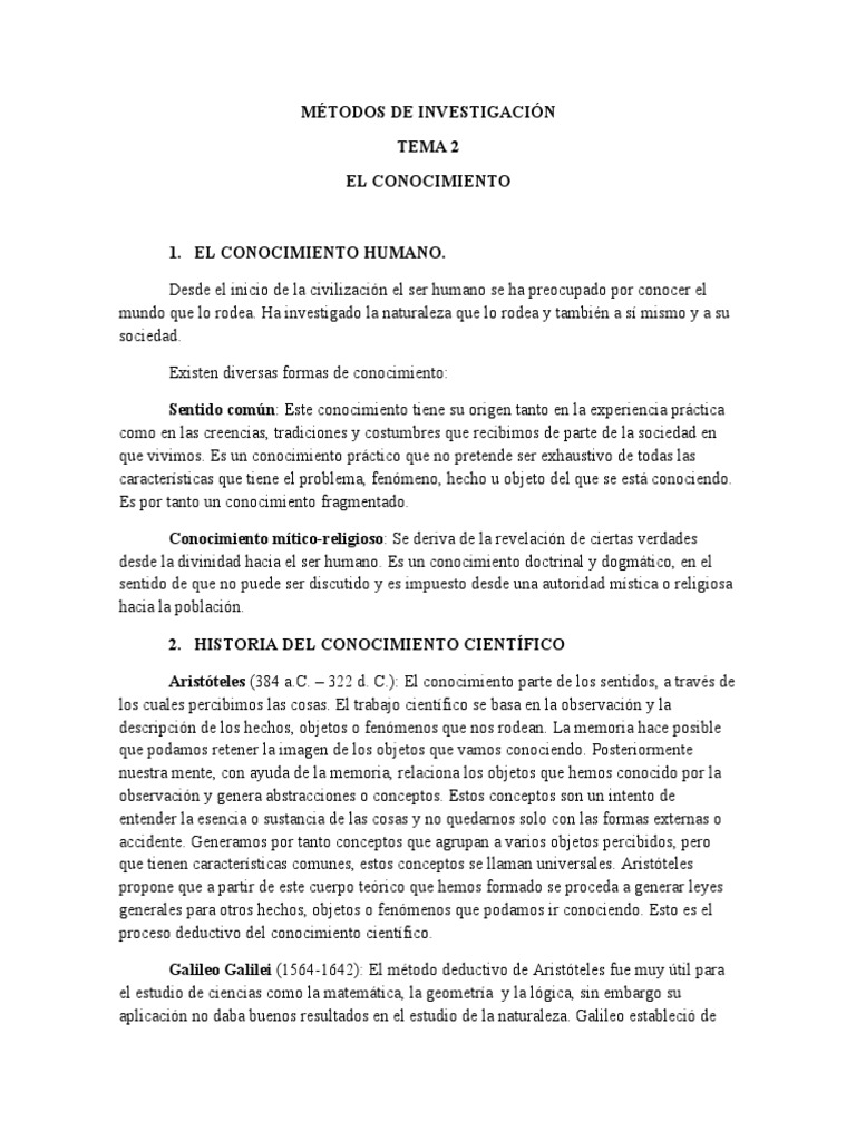 Tema 2. El Conocimiento Humano | PDF | Conocimiento | Método científico