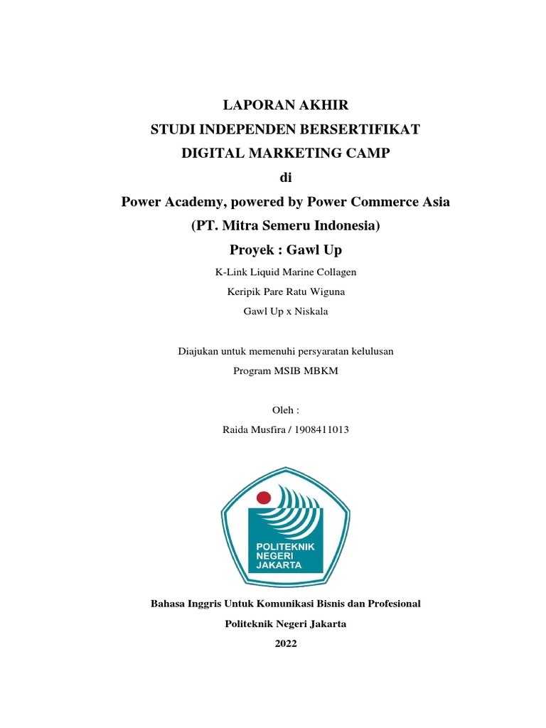 Laporan Studi Independen Kampus Merdeka Raida Musfira | PDF | Bisnis