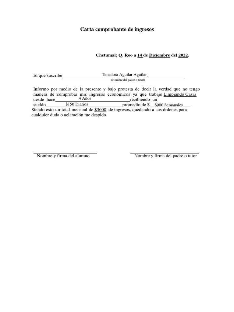 Carta Comprobante - de - Ingresos PDF | PDF