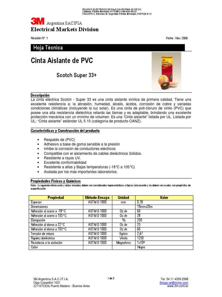 Cinta Aislante Scotch Super 33+ | PDF | Ingeniería de Edificación ...