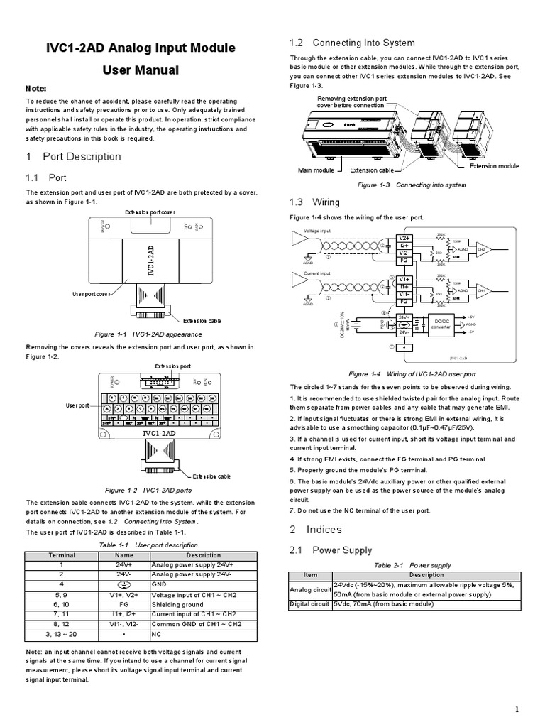 IVC1 2AD Analog Input Module User Manual PDF | PDF | Power Supply | Electrical Network