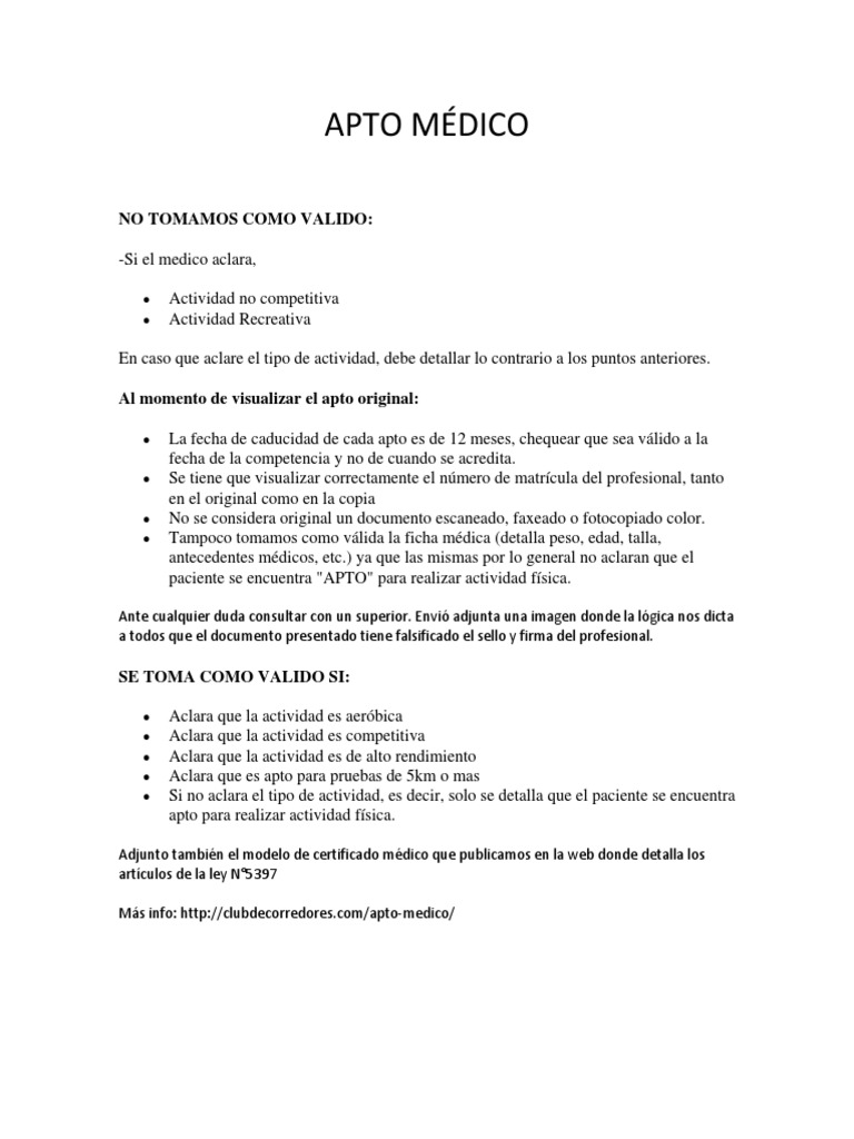 Maraton Ejemplos Apto Medico | PDF