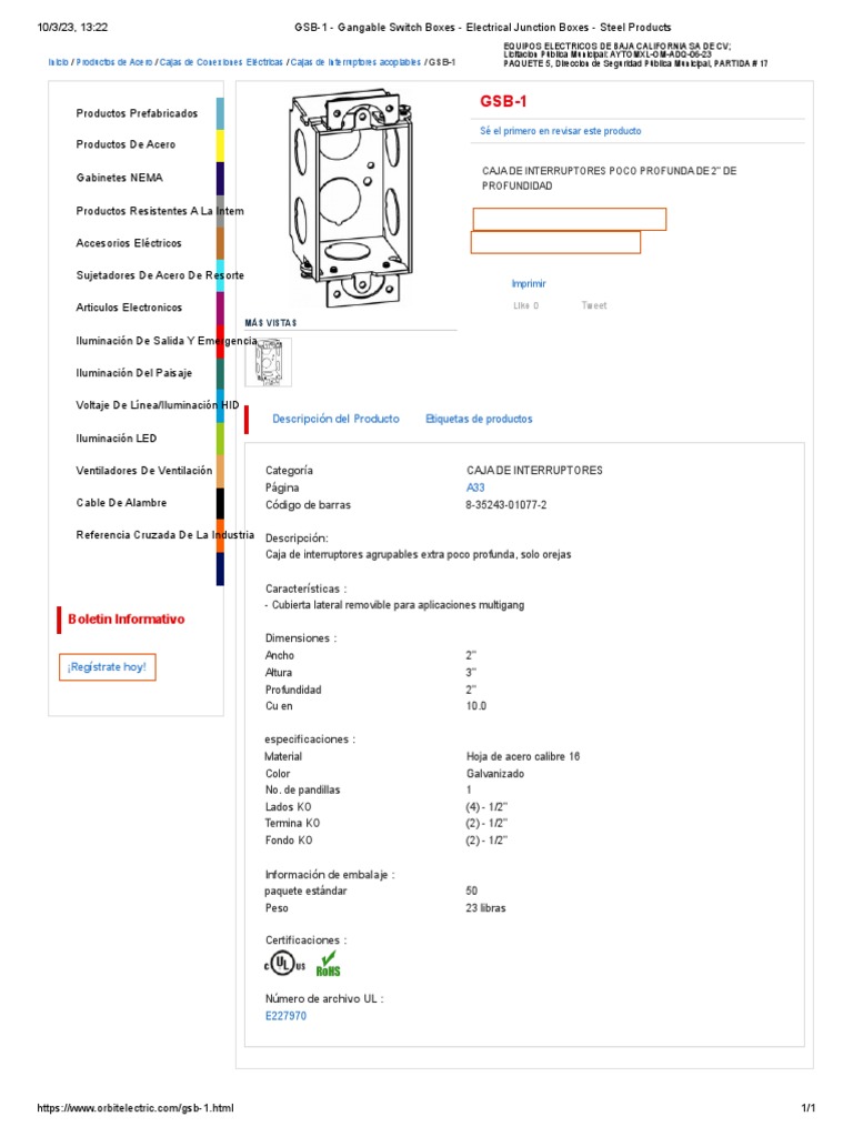 Paq 5 Part 17 - Caja Metalica para Yeso - GSB-1 - Orbit - Español | PDF | Ingenieria Eléctrica ...