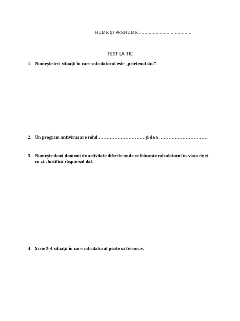 Test La Tic: Nume Și Prenume | PDF