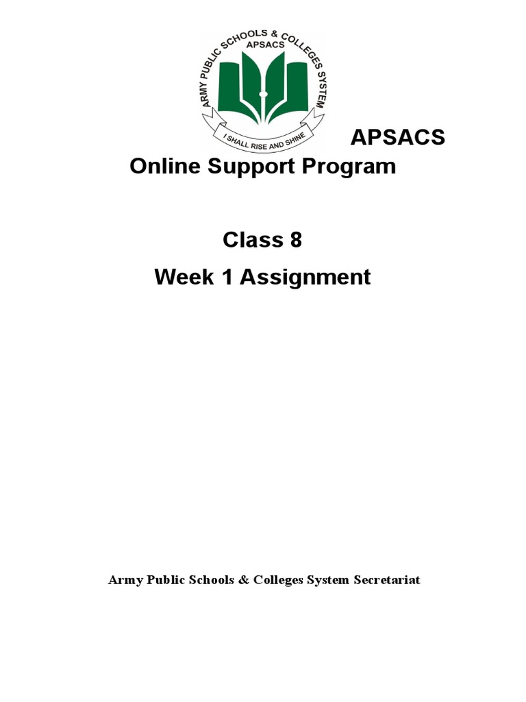 APSACS Class 8 Week 1 Assignment | PDF | Chemistry | Chemical Elements
