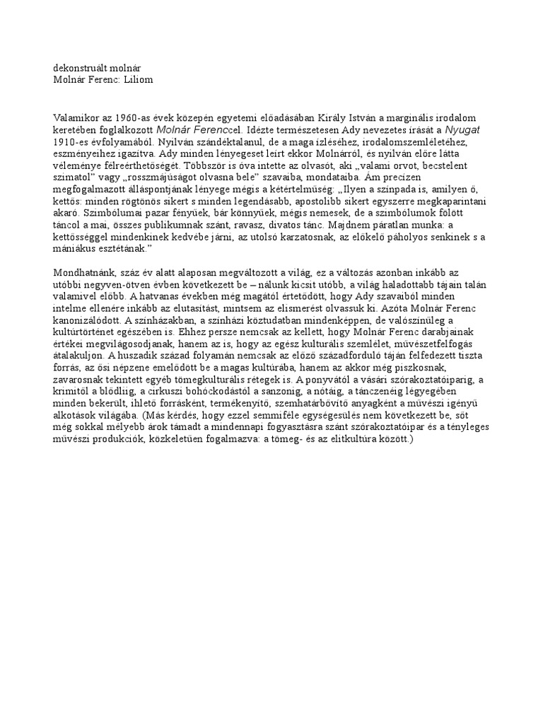 Dekonstrualt Molnar Molnar Ferenc Liliom PDF | PDF