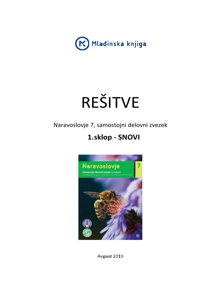 Rešitve Nalog Naravoslovje 7 SDZ 1 SNOVI | PDF