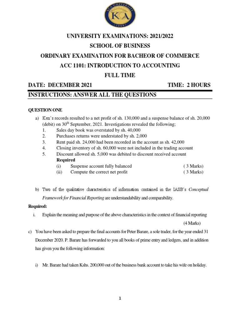 Accounting Exam Questions 2021/2022 | PDF | Debits And Credits | Cheque