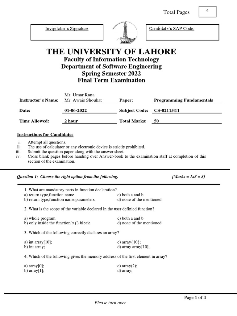 Final PF Question | PDF | Parameter (Computer Programming) | Pointer (Computer Programming)