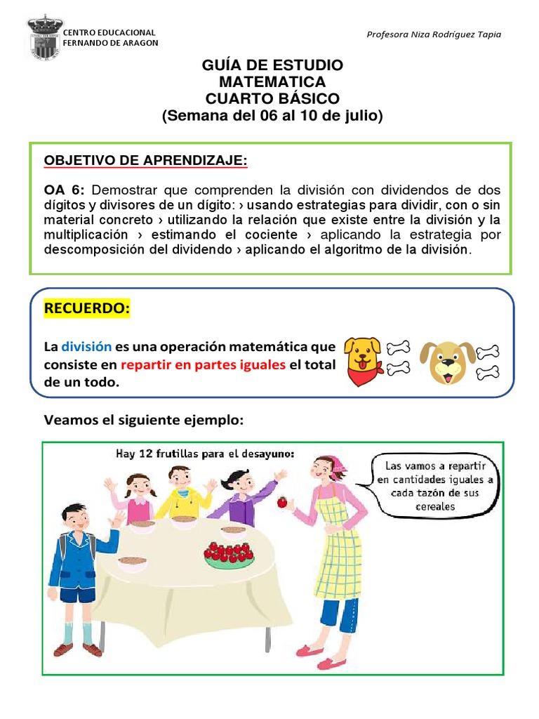 División con dividendos de dos dígitos y divisores de un dígito guía ...