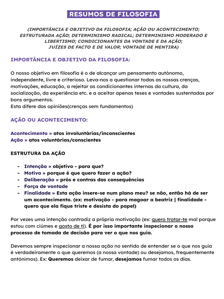 RESUMOS DE FILOSOFIA 10º | PDF | Experiência | Liberdade