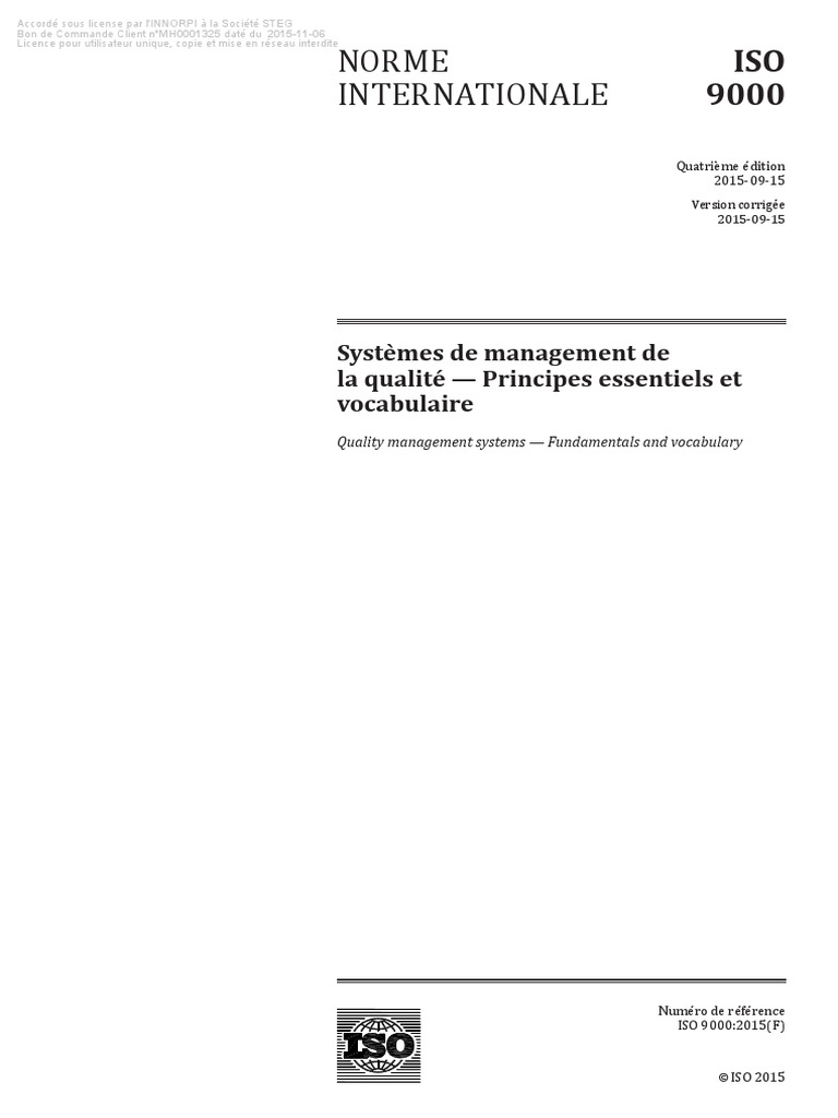 Iso 9000 2015 | PDF | Système de management de la qualité | Management de la qualité