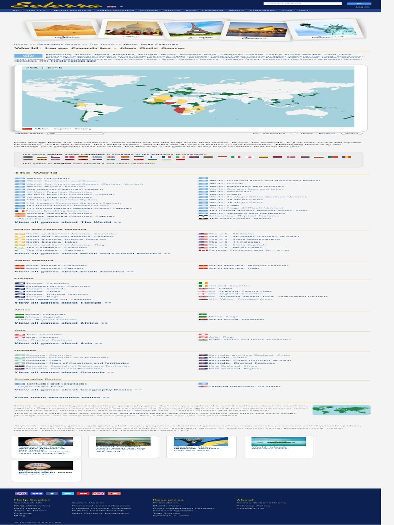World Large Countries Quiz Game | PDF | Americas | Africa