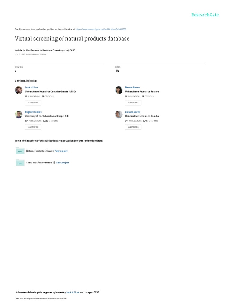 Virtual Screening of Natural Products Database | Download Free PDF ...