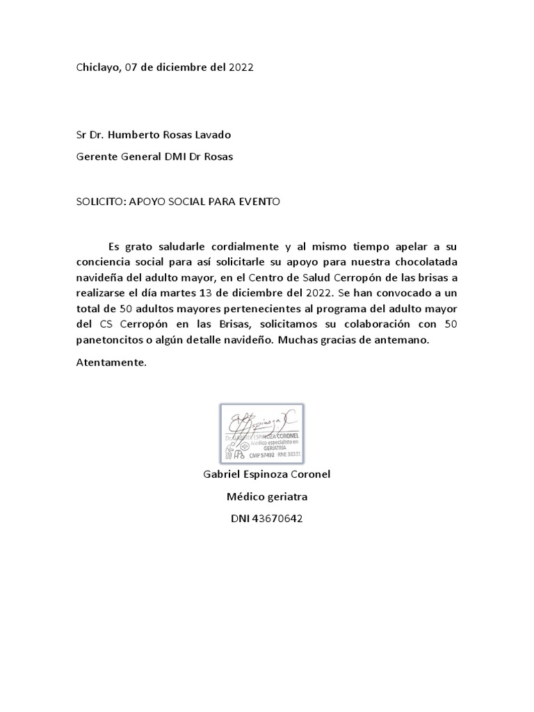Solicitud de apoyo para chocolatada navideña | PDF