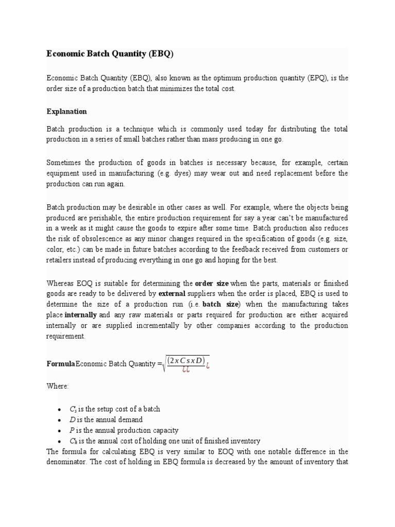 Economic Batch Quantity | PDF