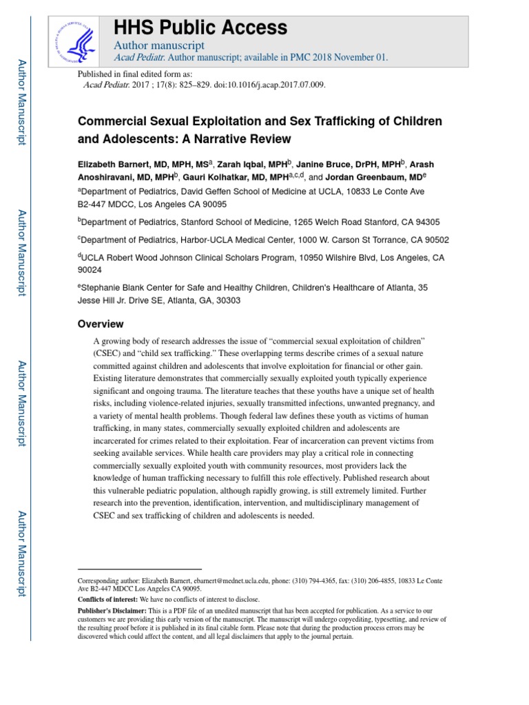 Hhs Public Access Commercial Sexual Exploitation And Sex Trafficking