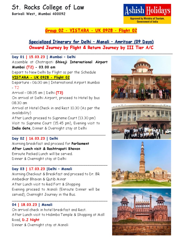 Group 02 - Final Itinerary - Delhi - Manali - Amritsar | PDF | Baggage ...
