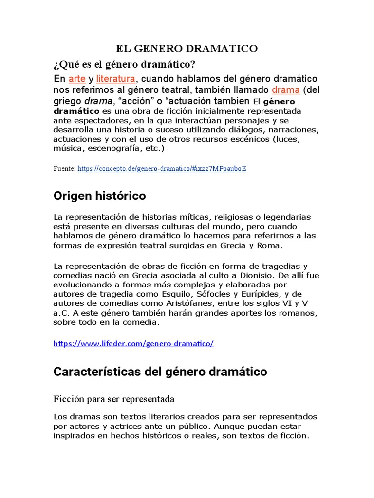 El Genero Dramatico | PDF | Teatro | Comedia