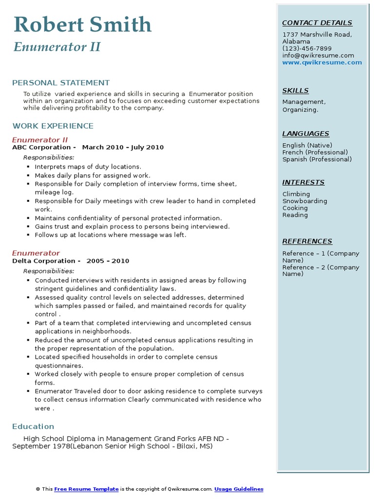 Enumerator Application Letter | PDF | Census