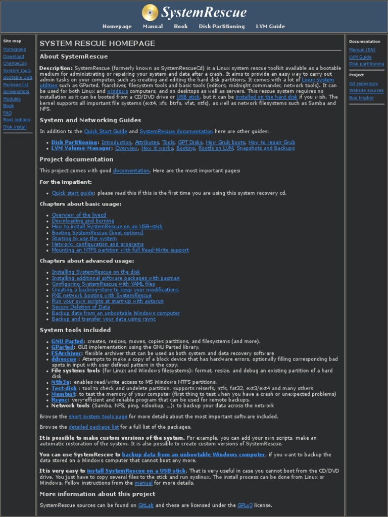 SystemRescue: Linux System Recovery Toolkit | PDF | File System | Backup
