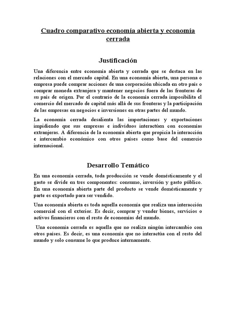 Cuadro Comparativo de La Economia Abierta y Cerrada | PDF | Comercio ...