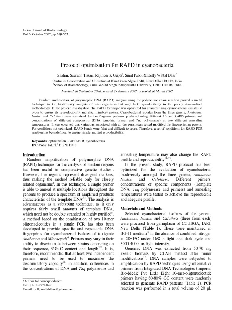 Ijbt 6 (4) 549-552 | PDF | Polymerase Chain Reaction | Primer ...